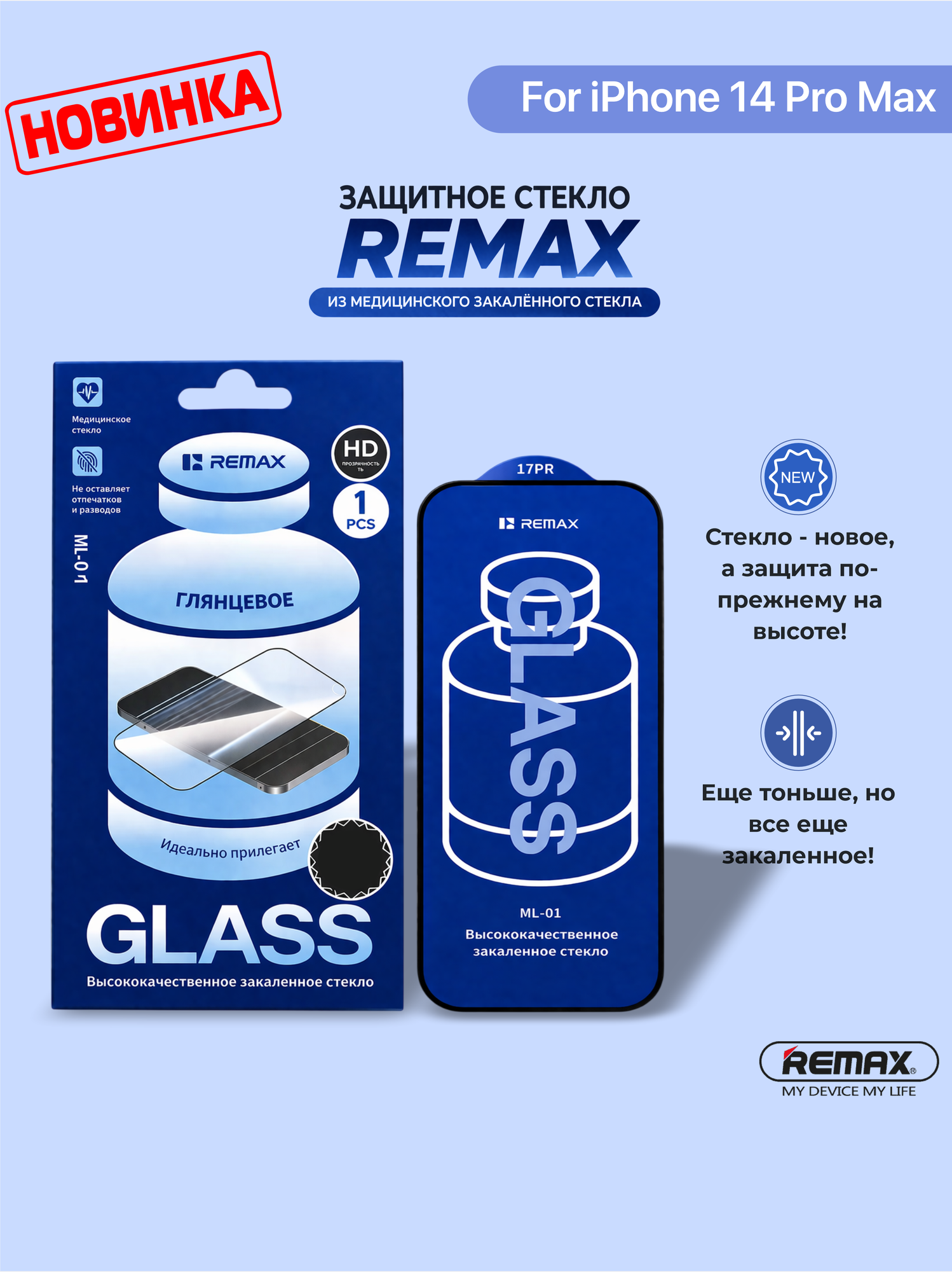 Защитное стекло из медицинского стекла Remax ML01 для iPhone 14 Pro Max