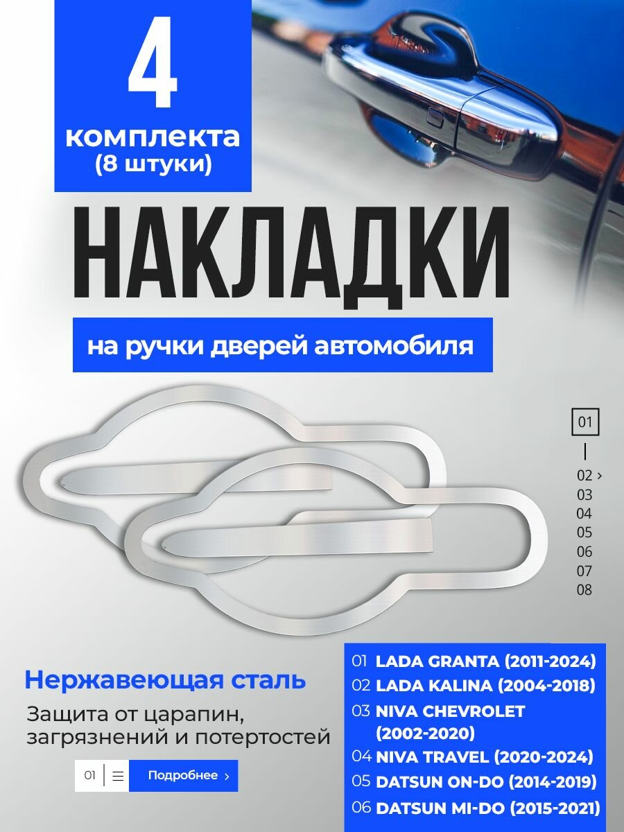 Накладки на ручки дверей LADA Granta, LADA Kalina, Niva Chevrolet, Niva Travel, Datsun on-do, Datsun mi-do