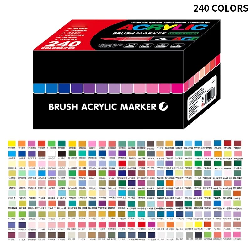 Набор маркеров Direct Liquid Acrylic Marker 240 цветов. Акриловые маркеры с кистью для рисования на камнях. Праздничный подарок. ручки для творчества DIY Art Pens C