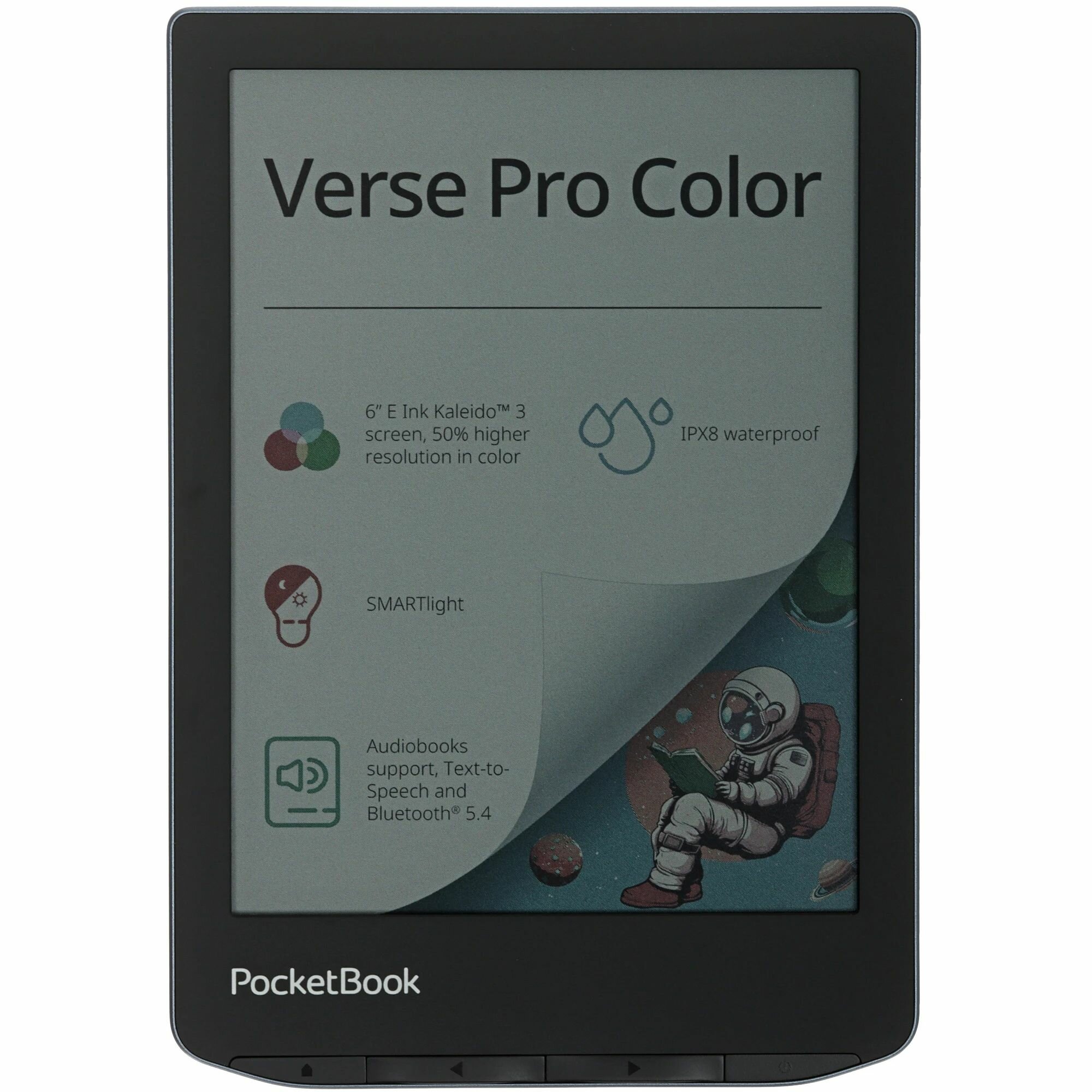 6" Электронная книга PocketBook Verse Pro Color (PB634K3-1-WW) голубой - 1072x1448, E-Ink Kaleido 3, сенсор, подсветка, Wi-Fi, Bluetooth, 2100 мА*ч