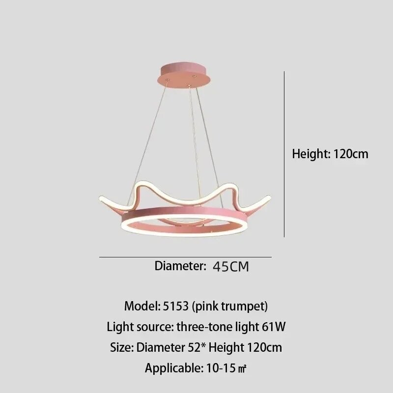 Минималистичная люстра с короной LED pink Dia45cm