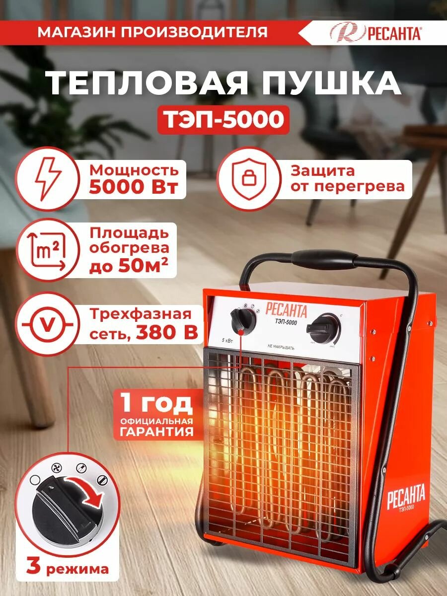 Тепловая пушка электрическая Ресанта ТЭП-5000 Red