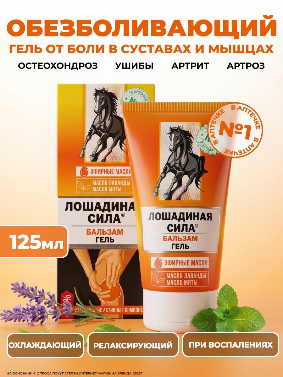 Лошадиная сила гель для суставов и мышц, бальзам релаксирующий обезболивающий для спины и тела, восстанавливающий 125мл