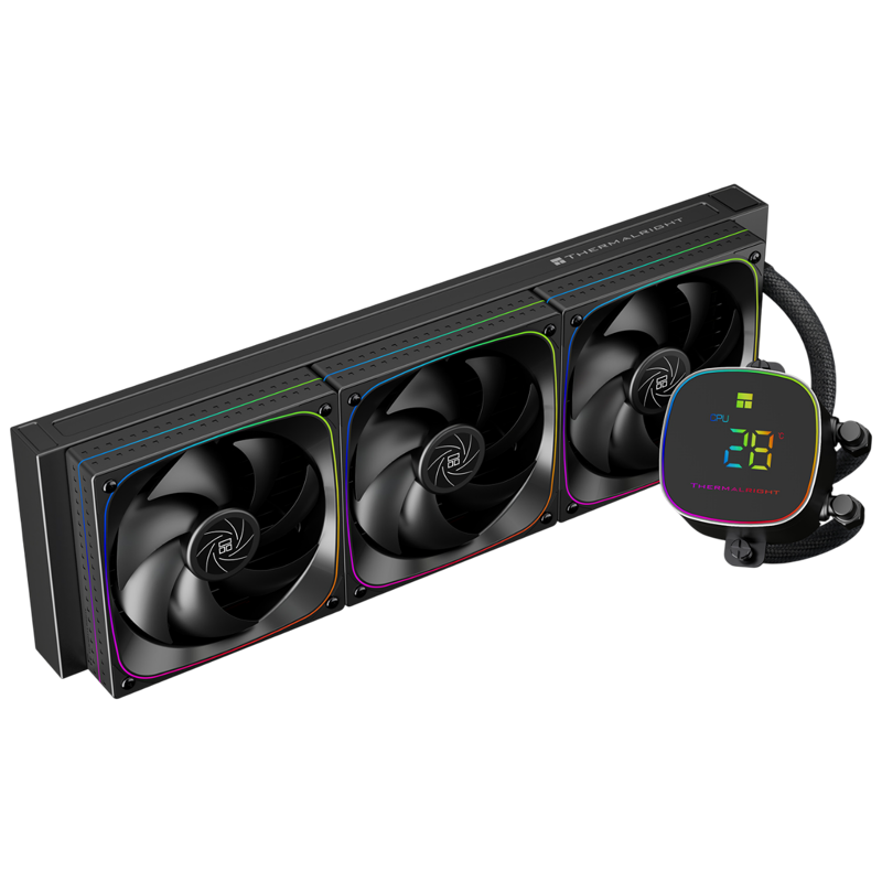 Система жидкостного охлаждения/ Water Cooling System Thermalright Frozen Horizon 360 Digital (360mm, LED temp, Black, ARGB/ Fans: 3x120mm, 68.9CFM, 28.2dBA, 2000RPM/ Pump height 53.2mm, Rad thickness 27mm/ S: 1700, 1200, 1851, 115X, AM5, AM4)