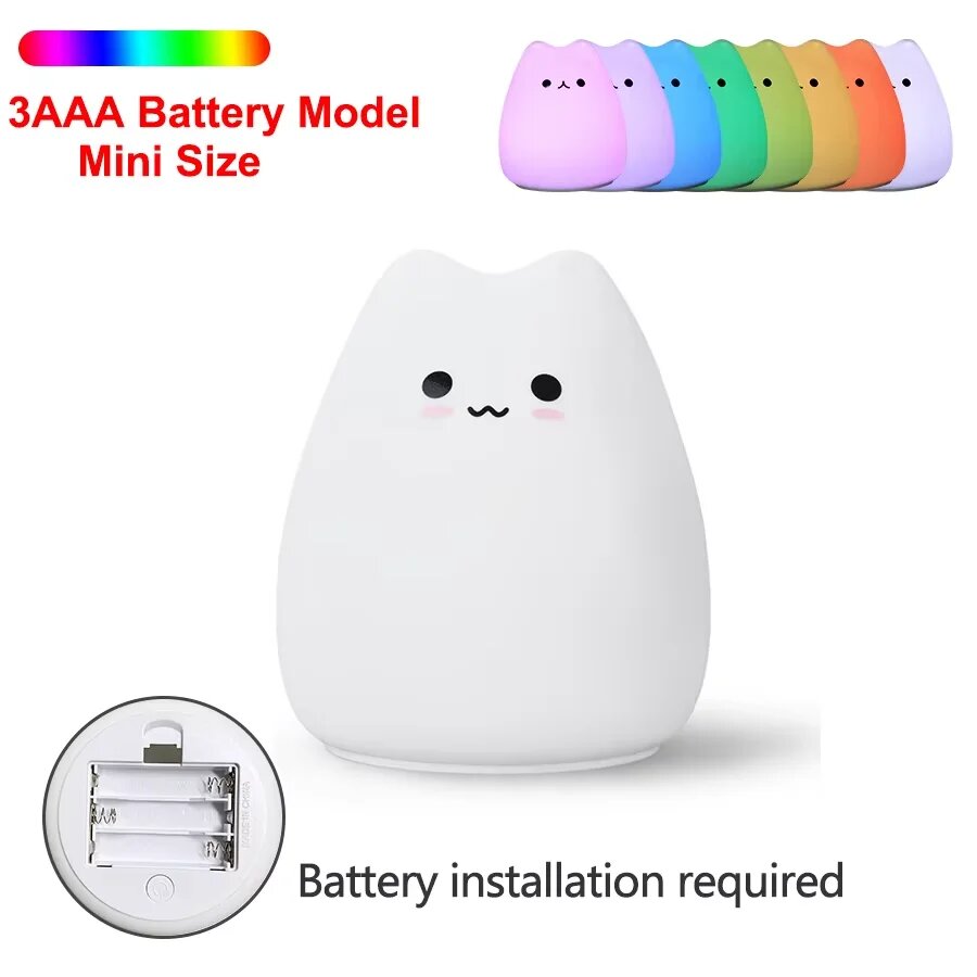 Милый Ночник В Форме Кошки С RGB-подсветкой, Меняющей Цвет