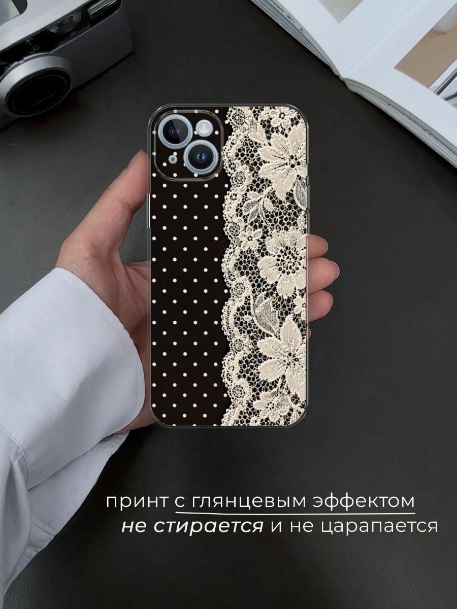 Силиконовый чехол на Apple iPhone 14 / Айфон 14 с принтом Кружево и горошек — фото 1