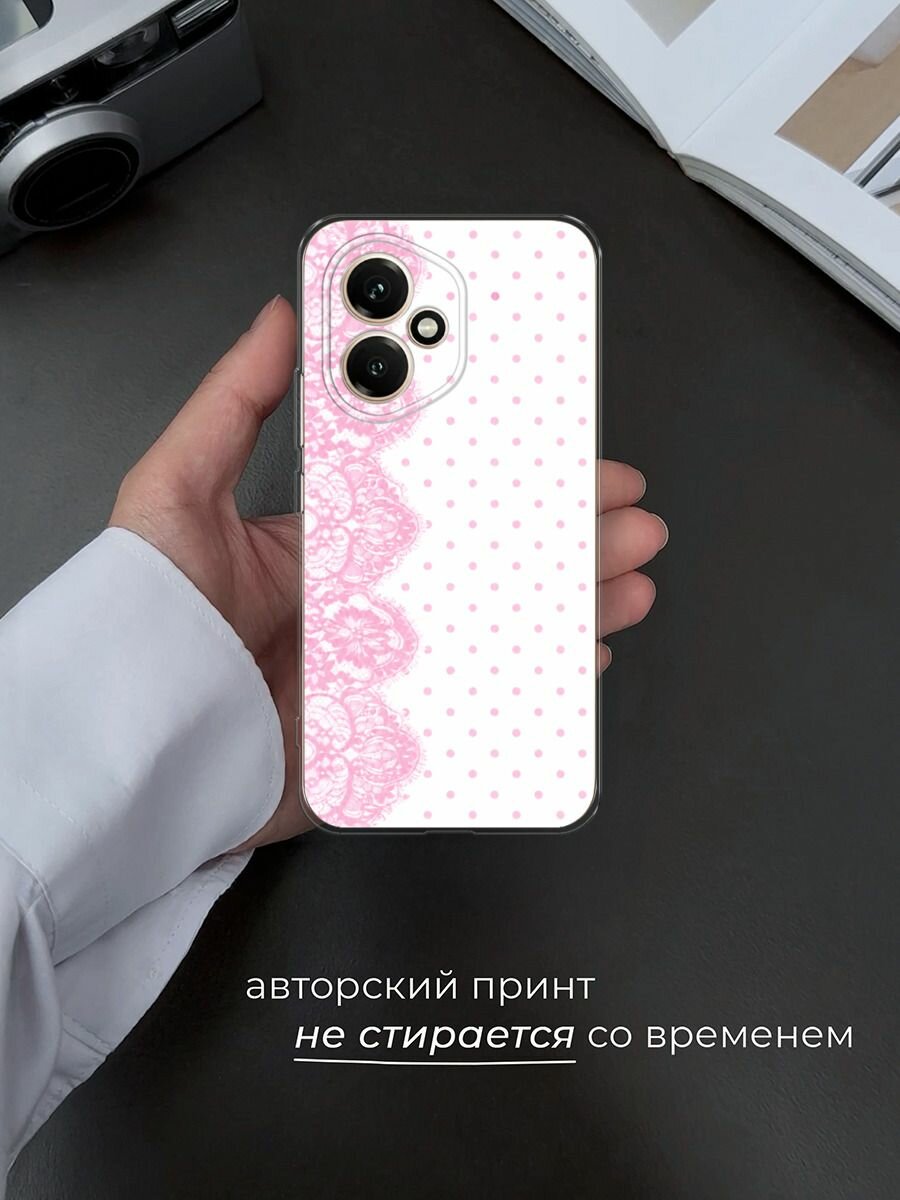 Чехол на Honor 400 / Хонор 400 с принтом Розовое кружево и горошек — фото 1