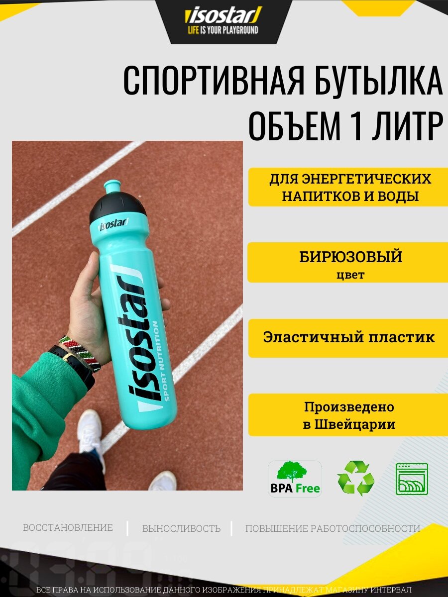 Бутылка спортивная для воды Фитнес Isostar, 1000 мл, Бирюзовая