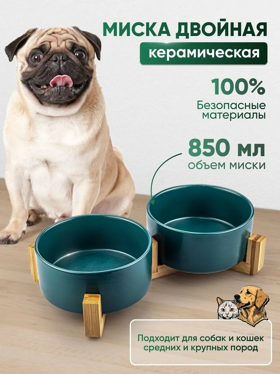 Миска для кошек и собак на подставке двойная Solmax, для мелких и крупных пород, поилка, комплект 2 шт для двух мисок двойная подставка набор мисок