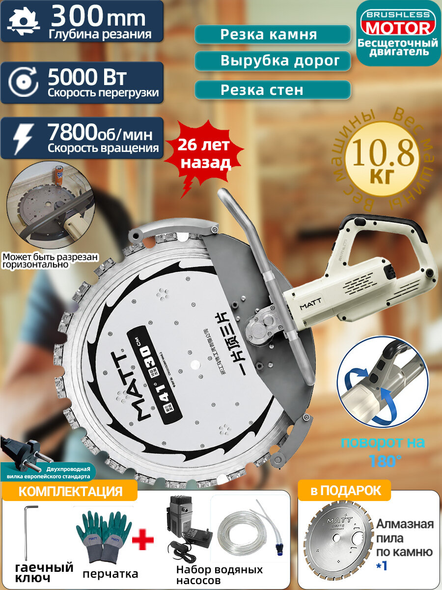 Мощная машина для нарезания канавок, не требующая регулировки бесщеточная дисковая бензопила для резки бетона, предназначенная для резки и обработки бетонных стен.