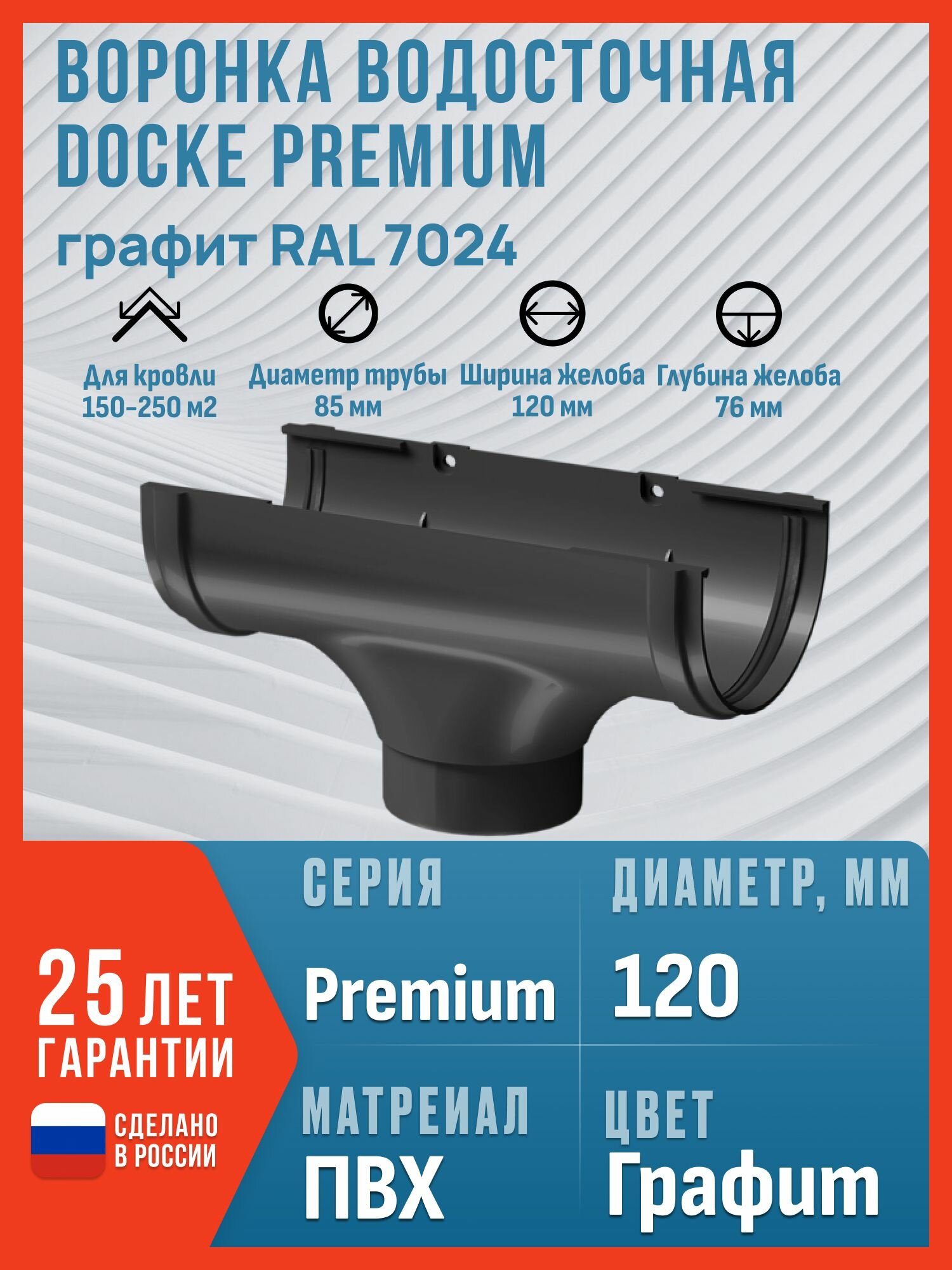 Воронка водосточная Docke Premium, графит (RAL 7024) / Воронка для водостока Деке Премиум