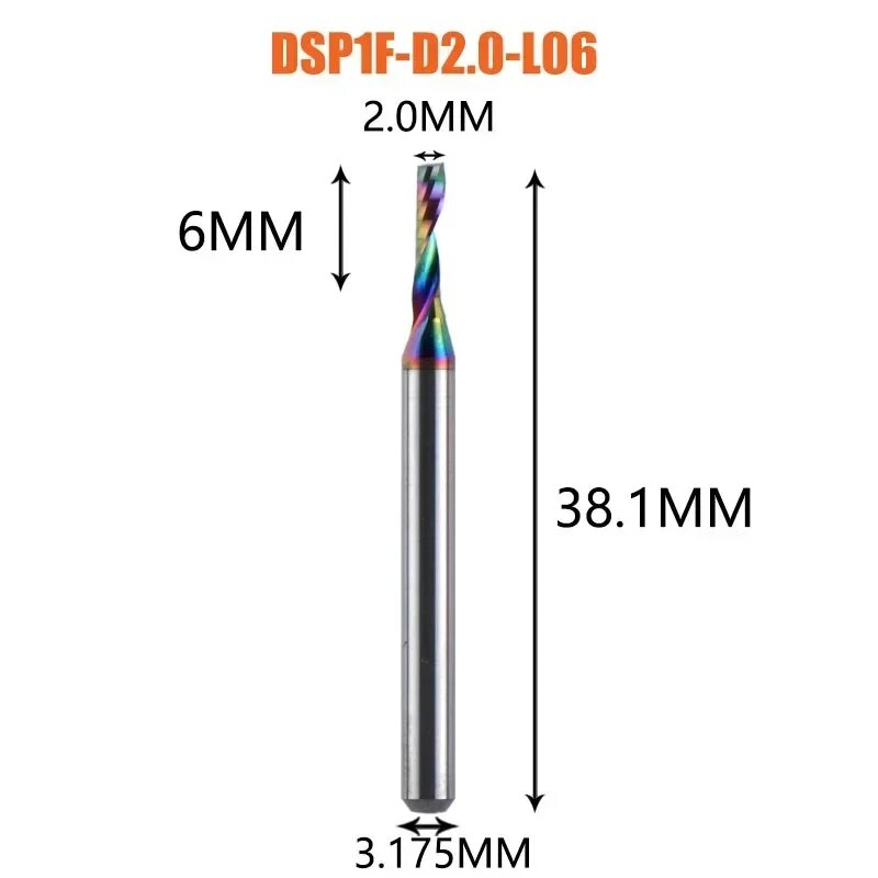 MTST однозубая спиральная фреза 3,175, 4, 5, 6 мм для дерева и акрила DSP1F-D2.0-L06