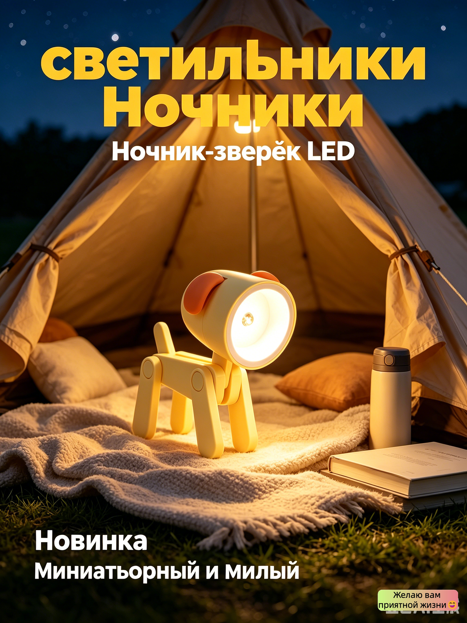 Ночник-Зверёк, LED, питание от батареек, с выключателем, тёплый свет