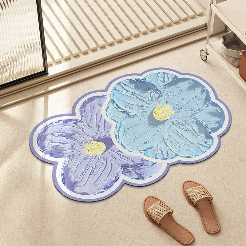 Fanyejia Irregular Floral Bathroom Mat, Entrance Doormat, Washroom Non-Slip Water-Absorbing Anti-Fall Soft Bath Mat