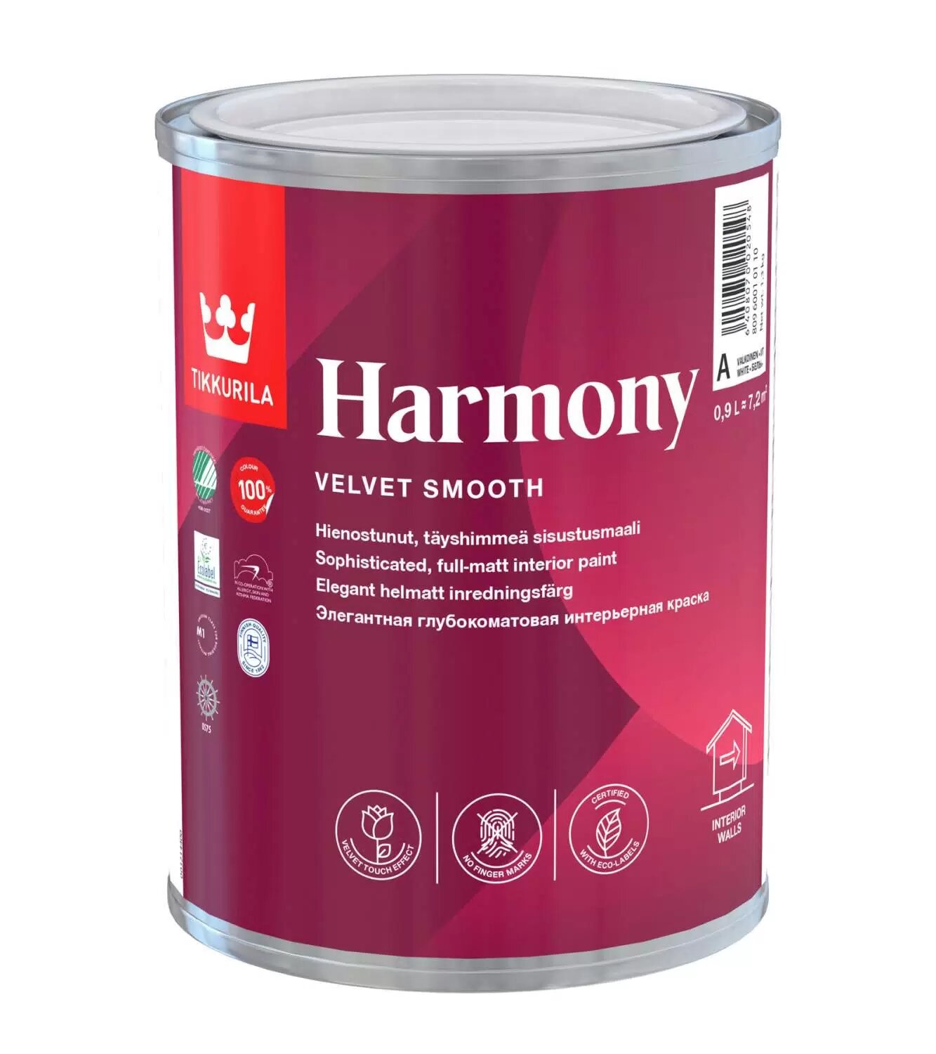 Краска интерьерная Tikkurila Harmony (база А) для стен и потолков, 0.9 л