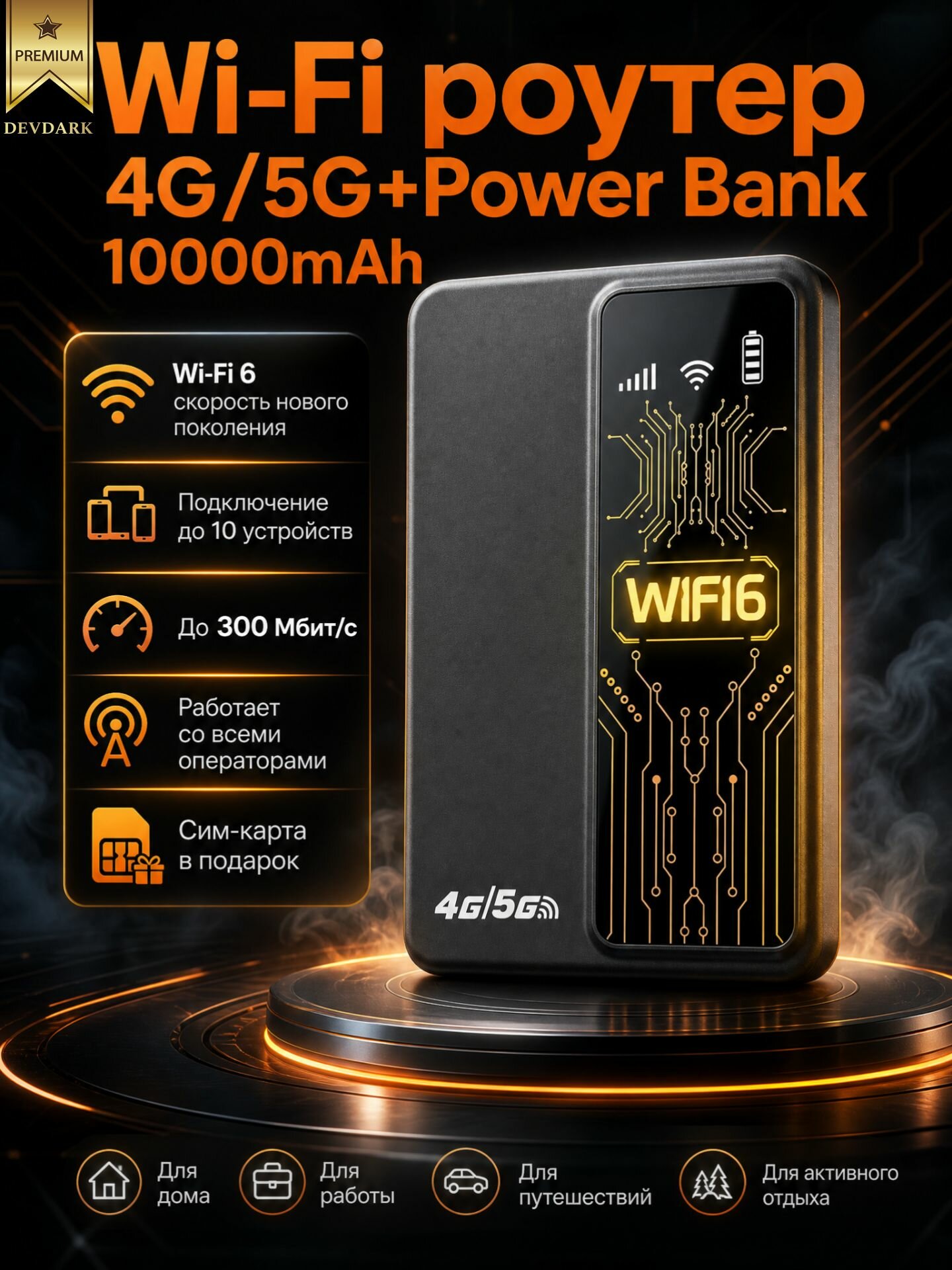 Роутер Wi-Fi 4G/5G с сим-картой + Power Bank 10000 mAh