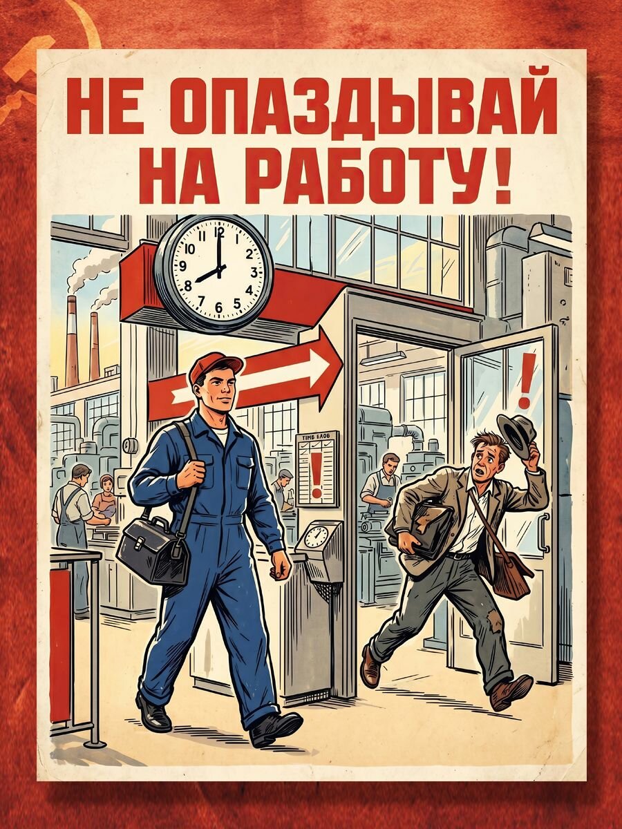Постер СССР "Не опаздывай на работу!" - 30х40см (без рамки)