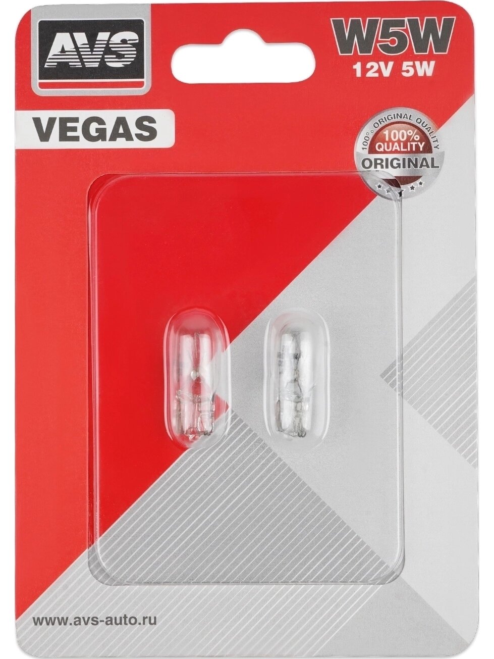 Комплект лампа AVS Vegas W5W (A78478S) W2,1x9,5d - мощность 5 Вт, рабочее напряжение 12 В