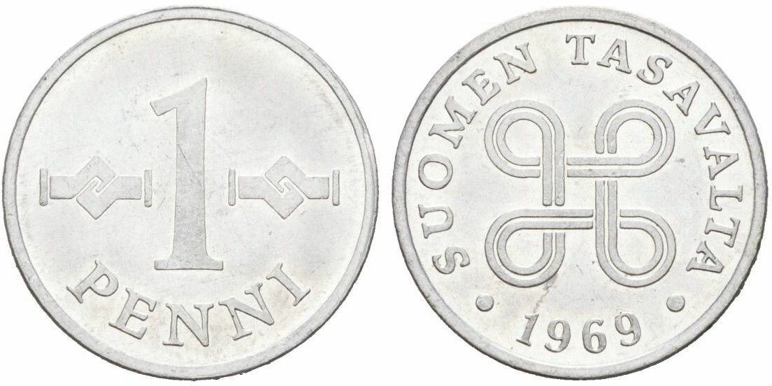 Финляндия 1 пенни, 1969 - 1979 Крест Святого Ханнеса XF