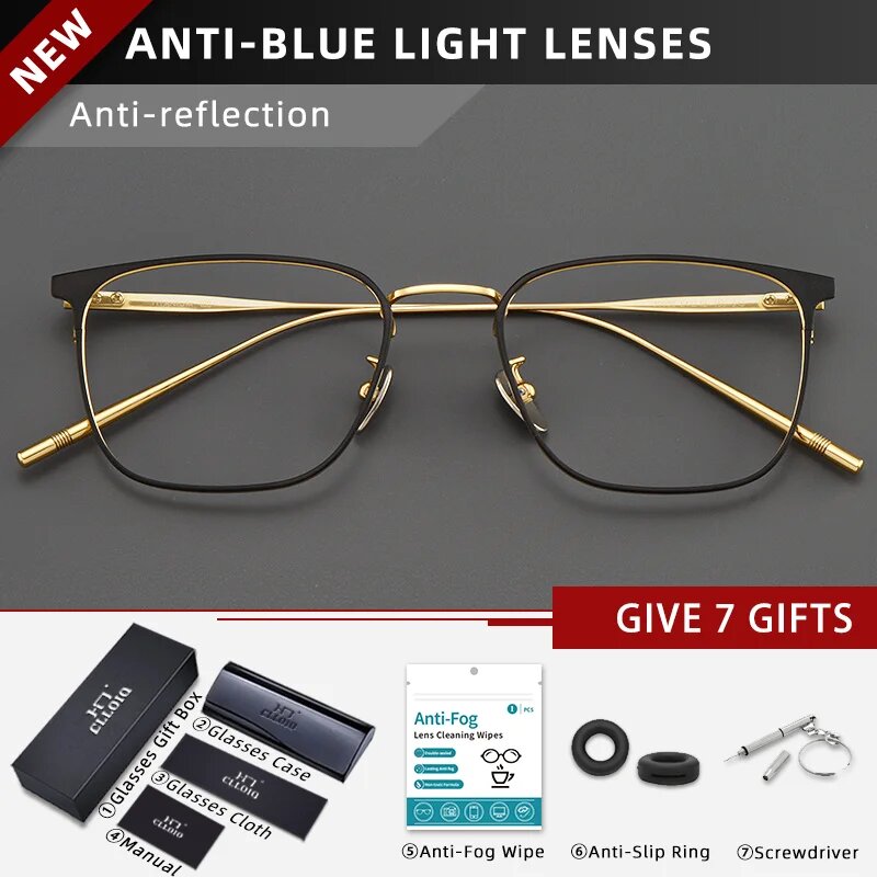 CLLOIO мужские очки 30020 из титана, антибликовые, деловые C3-Black Gold, +300