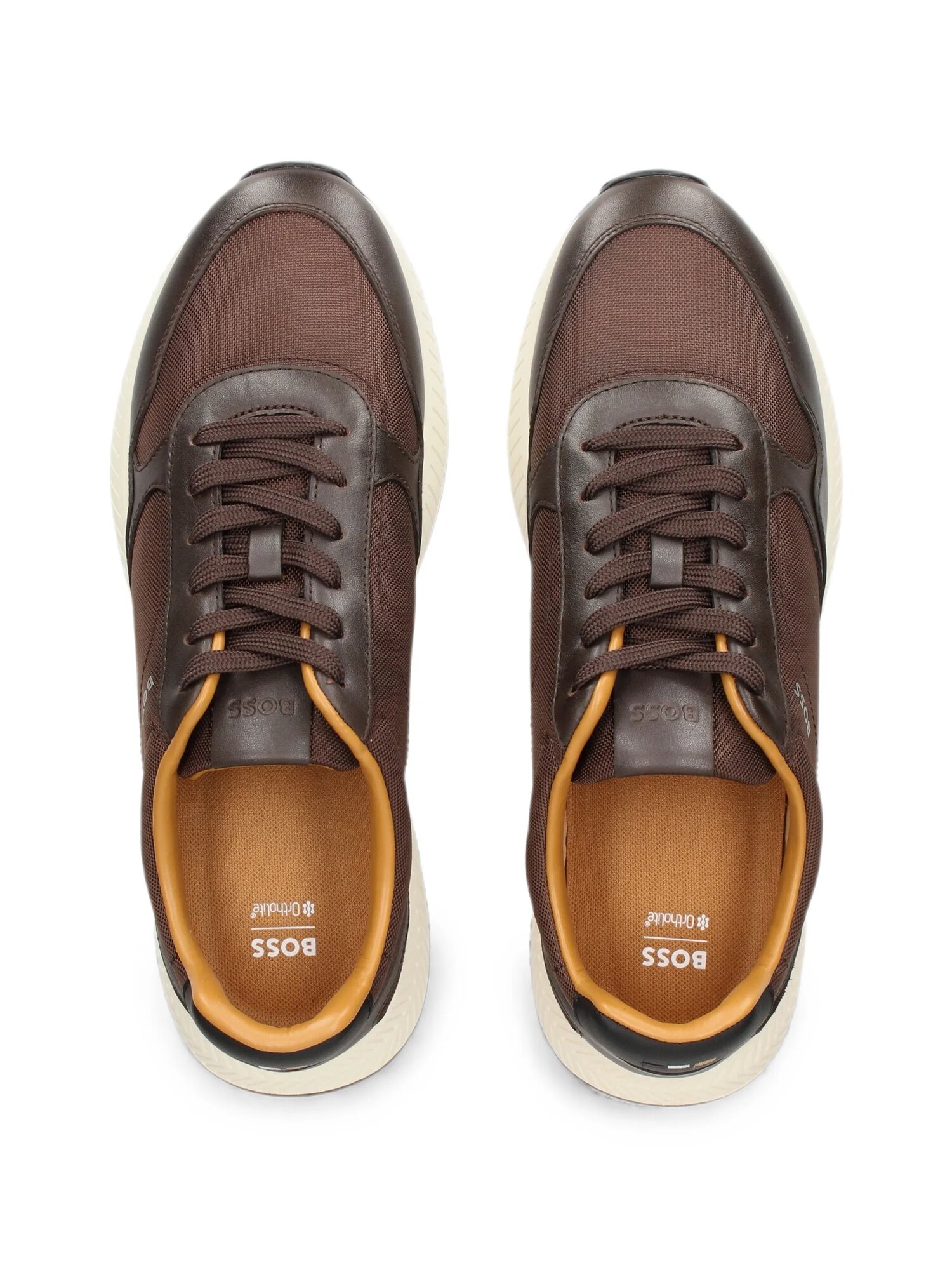 Кроссовки BOSS Leather-trim panelled sneakers, размер 44, коричневый — фото 1