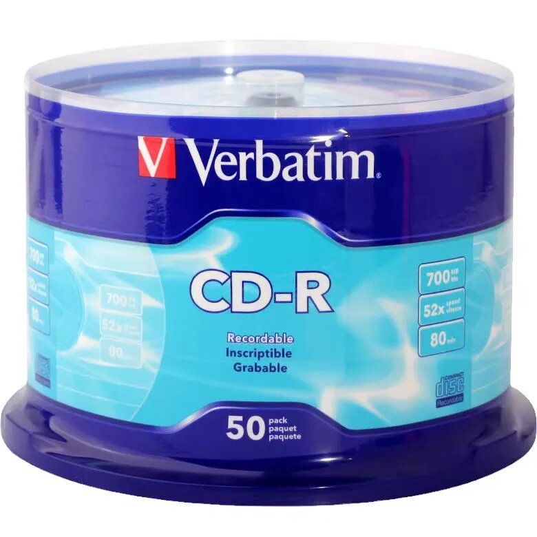 Verbatim CD-R диск для записи 700 МБ 52x Скорость 50 шт в cake box