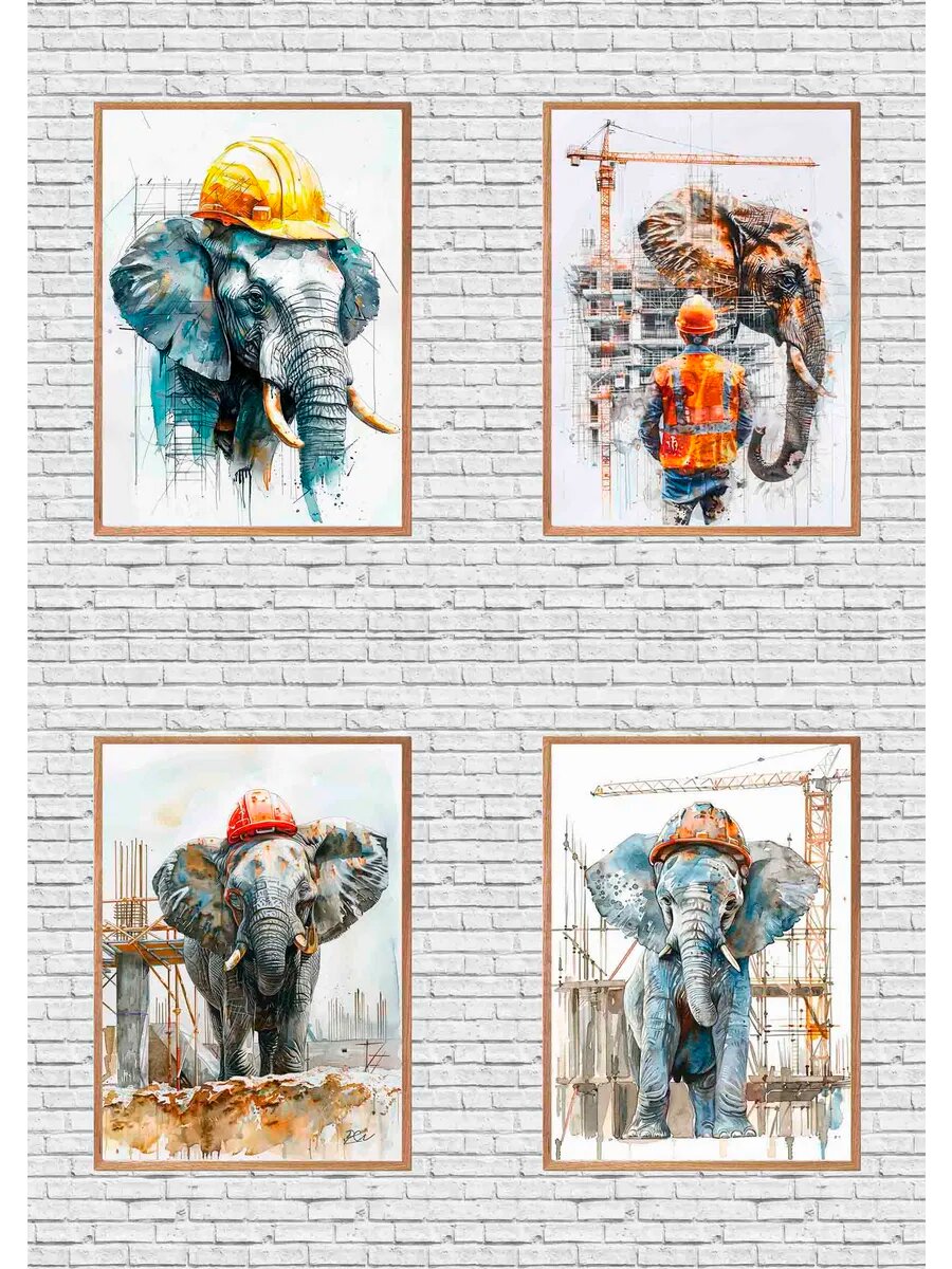 Строитель животных-слонов, 4 Плаката, 30x21см
