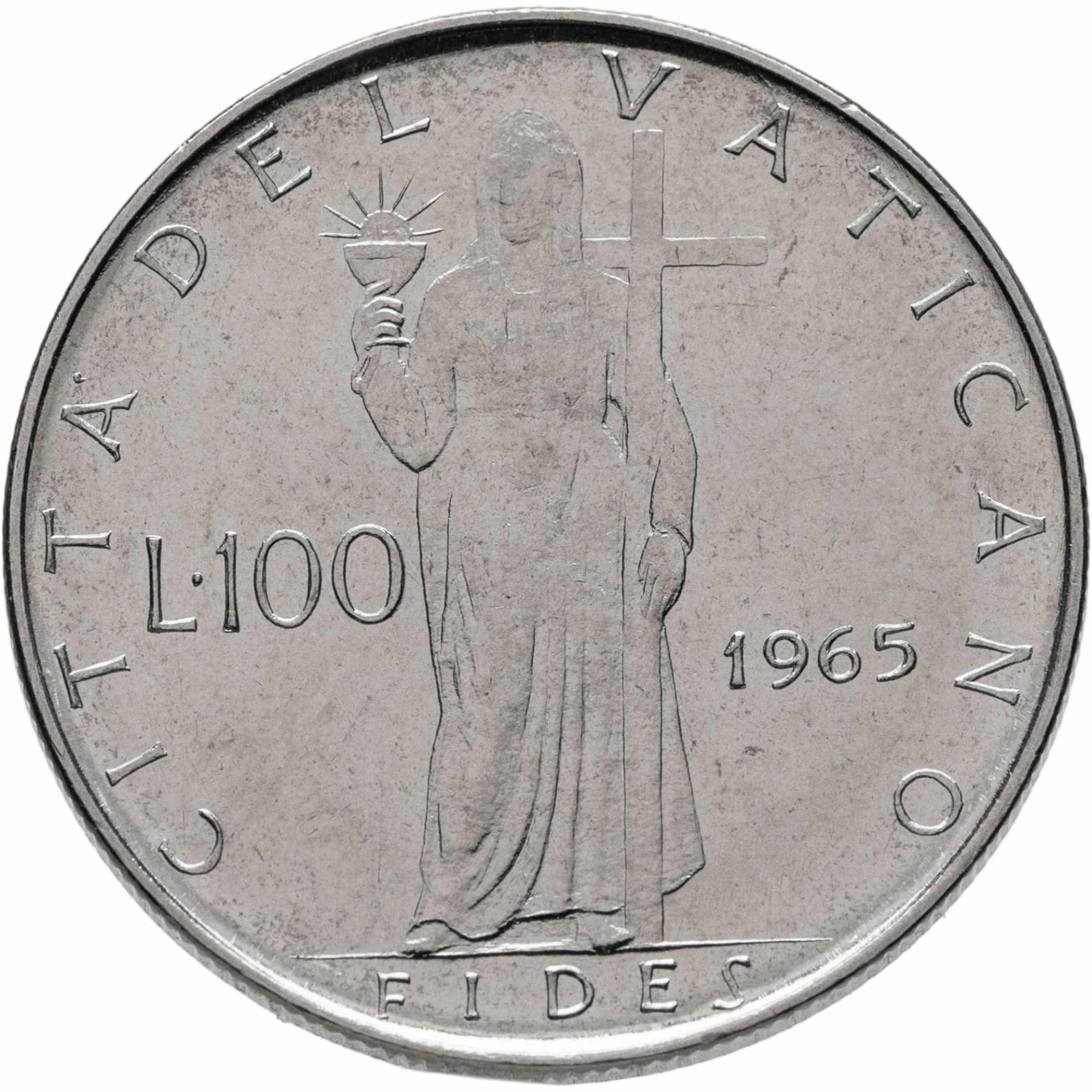 Ватикан 100 лир lire 1965, Сталь, в сохранности AU-UNC