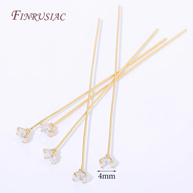 Штифты для бисера FINRUSIAC, 18K Gold Plated, 3/4/5 мм, CZ