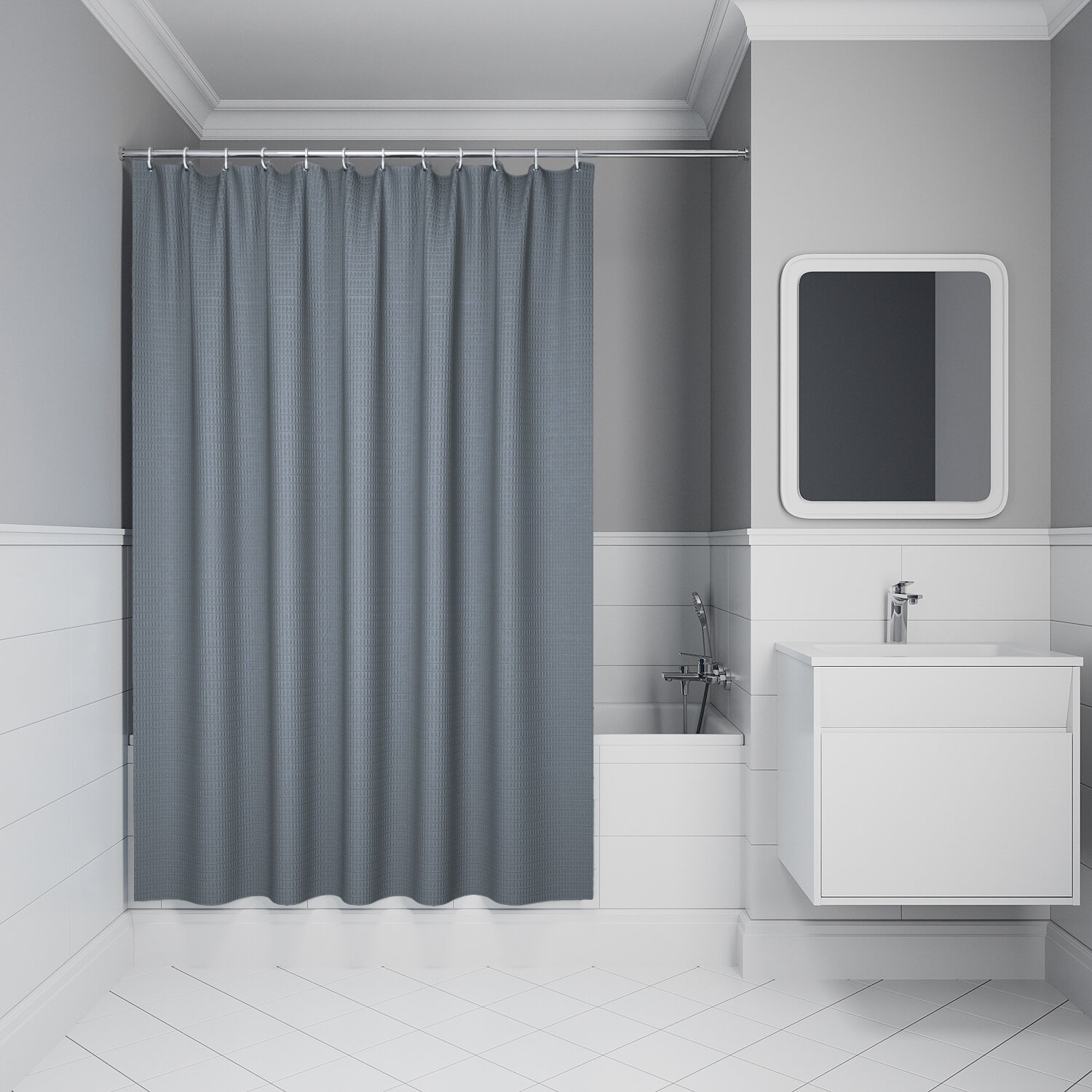 Штора для ванной IDDIS Декор (Décor) DW03P18i11 200х180 см водоотталкивающая серая