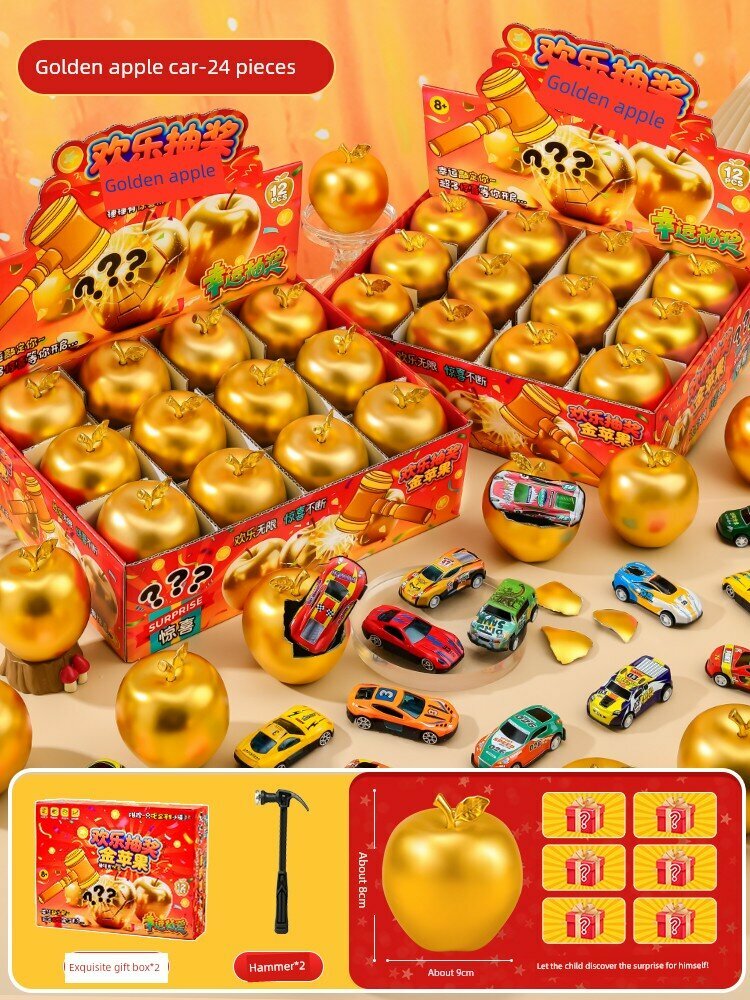 Яблочная игрушечная коробка с машинкой из 24 больших яиц, включая молоток и подарочную сумку