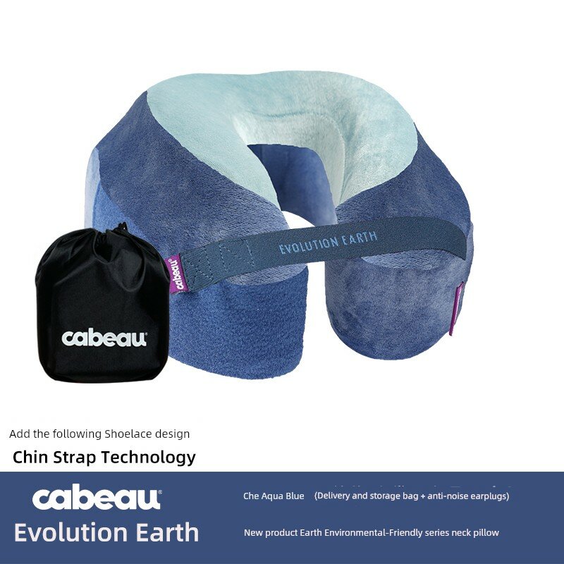 Cabeau Earth Eco Series Памятный пенный шейный подушка с ремнем для подбородка - Клиар Блу
