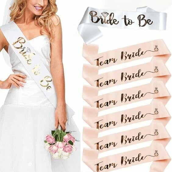 Ленты для девичника или свадьбы, 1 Bride (Невеста) + 6 Team bride (команда невесты), 7 шт