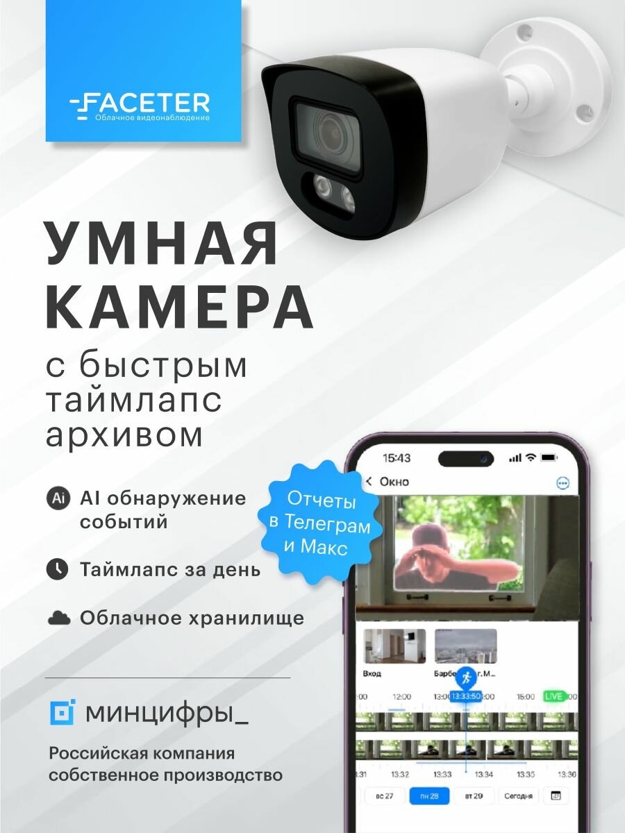 Камера видеонаблюдения уличная с защитным козырьком, проводная Faceter Eco B1