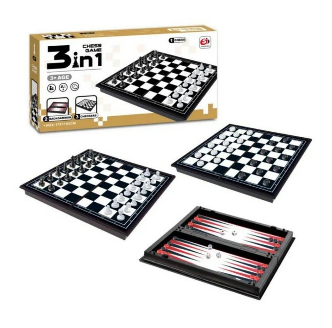 Игровой набор 3 в 1 "Шашки. Шахматы. Нарды." в коробке 17,4*8,8*3 см