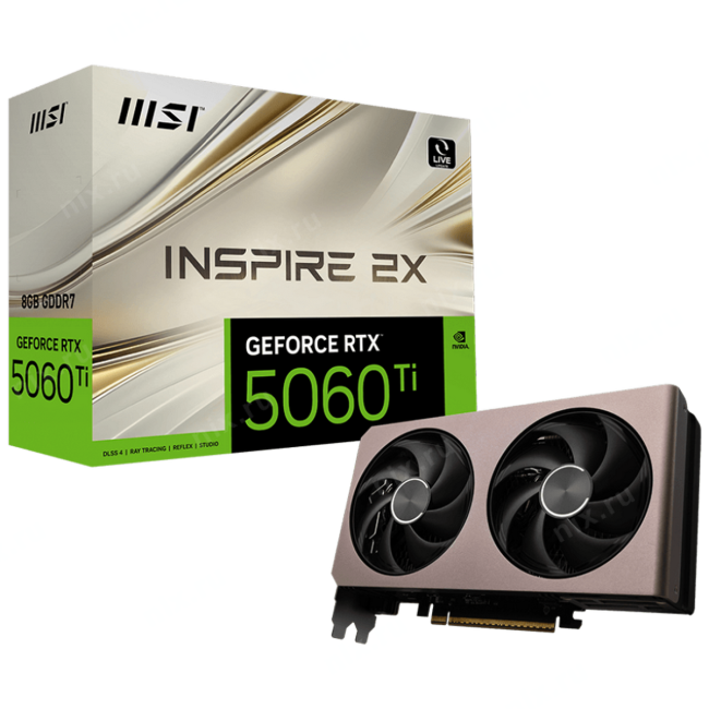 RTX 5060 TI 8G INSPIRE 2X OC Видеокарта MSI PCI-E 5.0 NVIDIA GeForce RTX 5060TI 8Gb 128bit GDDR7 2617/28000 HDMIx1 DPx