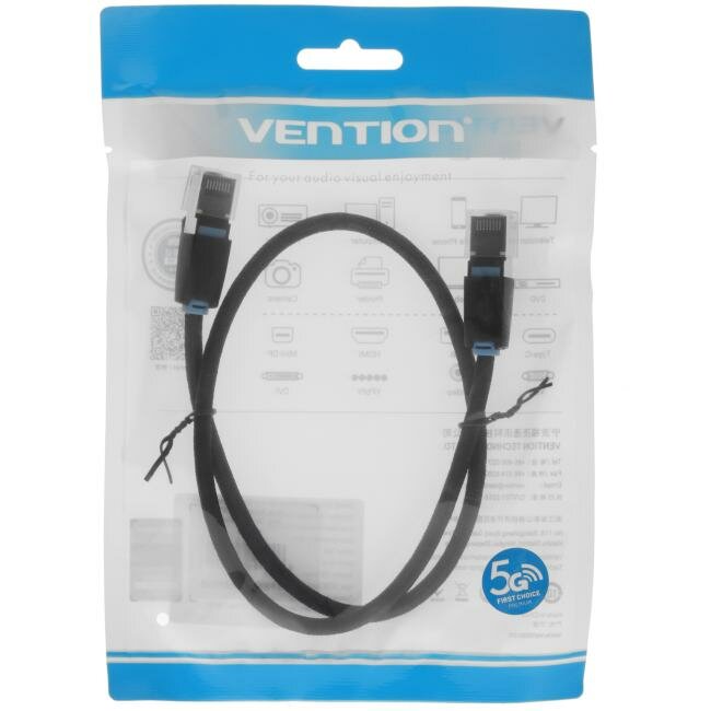 Vention IKGBD Патч-корд Vention прямой SFTP cat.8 RJ45 - 0,5м. Черный Тканевая оплетка — фото 1