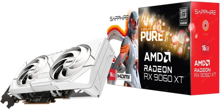 Sapphire PURE RADEON RX 9060 XT GAMING OC (RADEON RX 9060 XT) 16 Гб, GDDR6, 128 бит, PCI Express, 1xDP,2xHDMI