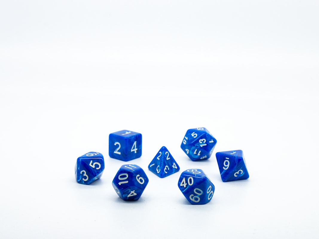 Набор кубиков для D&D (Dungeons and Dragons, ДнД, Pathfinder): Мраморно-синие