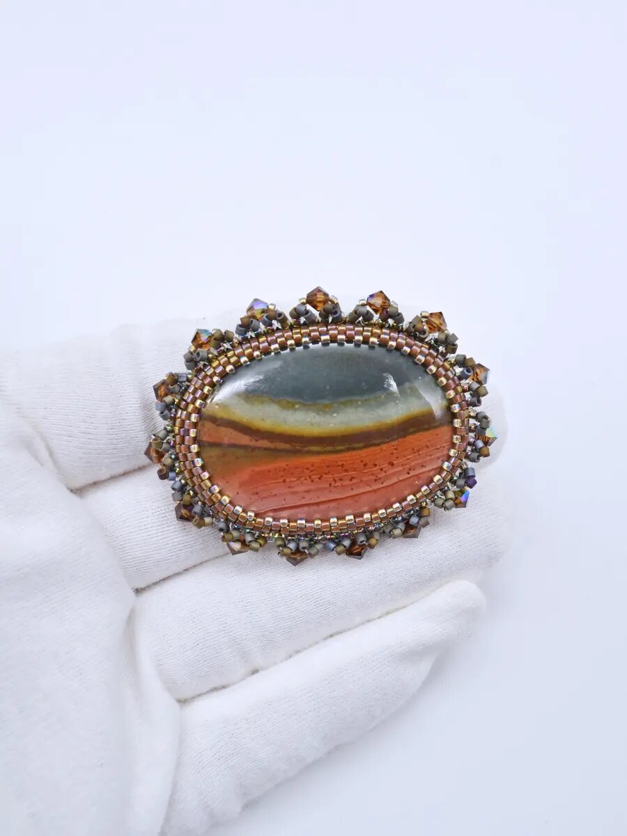 Брошь, кристалл, кристаллы Swarovski, бисер