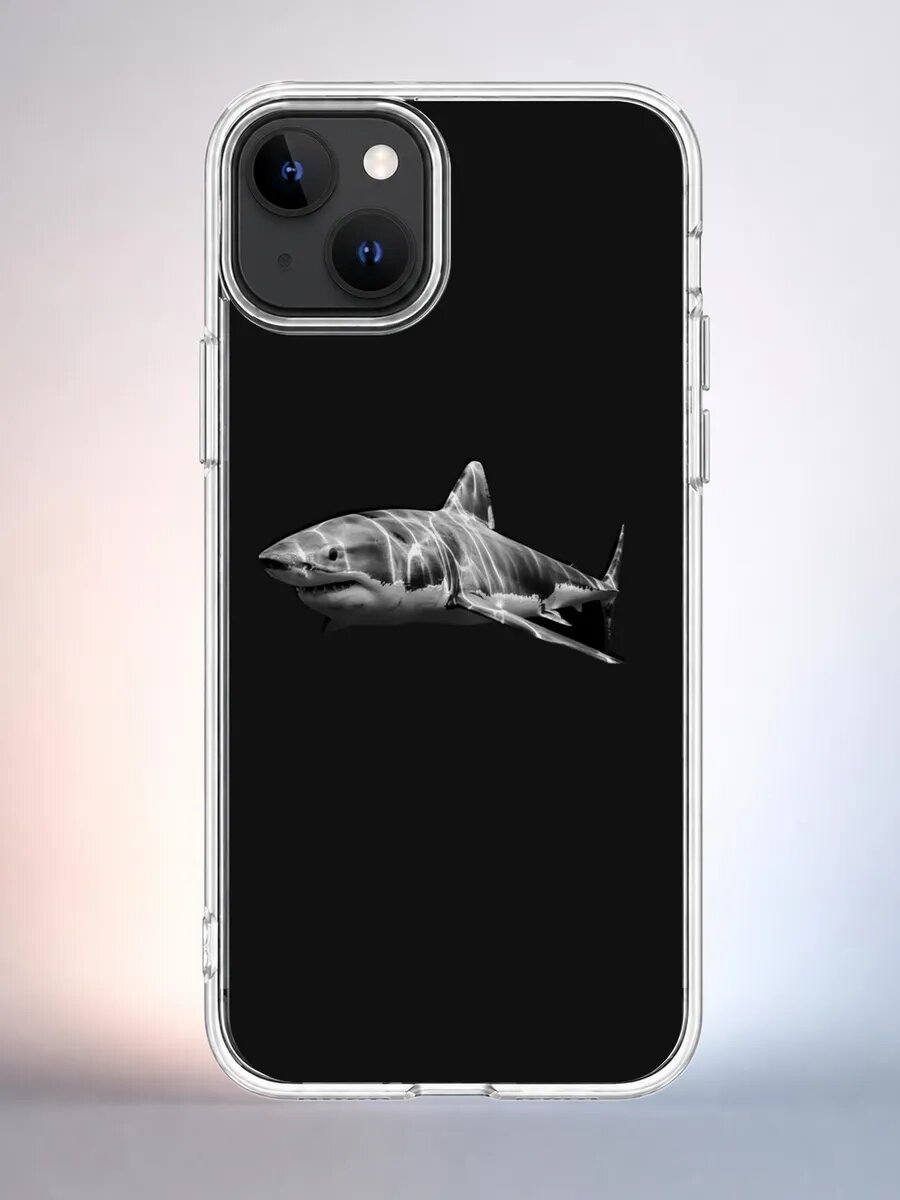 Чехол iPhone 15 акула в тёмной воде силиконовый