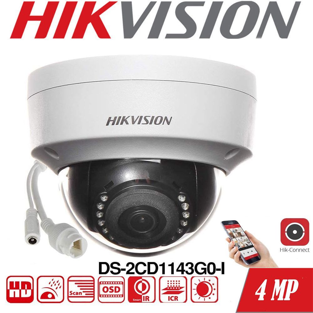 Hikvision DS-2CD1143G0-I (2,8 мм) 4Мп уличная купольная IP-камера с ИК-подсветкой до 30м Влагозащита IP67/IK10