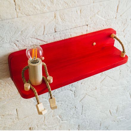 Деревянный светильник ручной работы ONEMAN SHELF RED, красный цвет