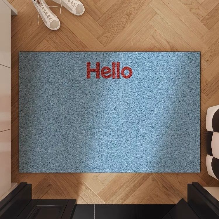 Коврик «Hello» в прихожую / Коврик придверный 60х90 / Коврик антискользящий голубой