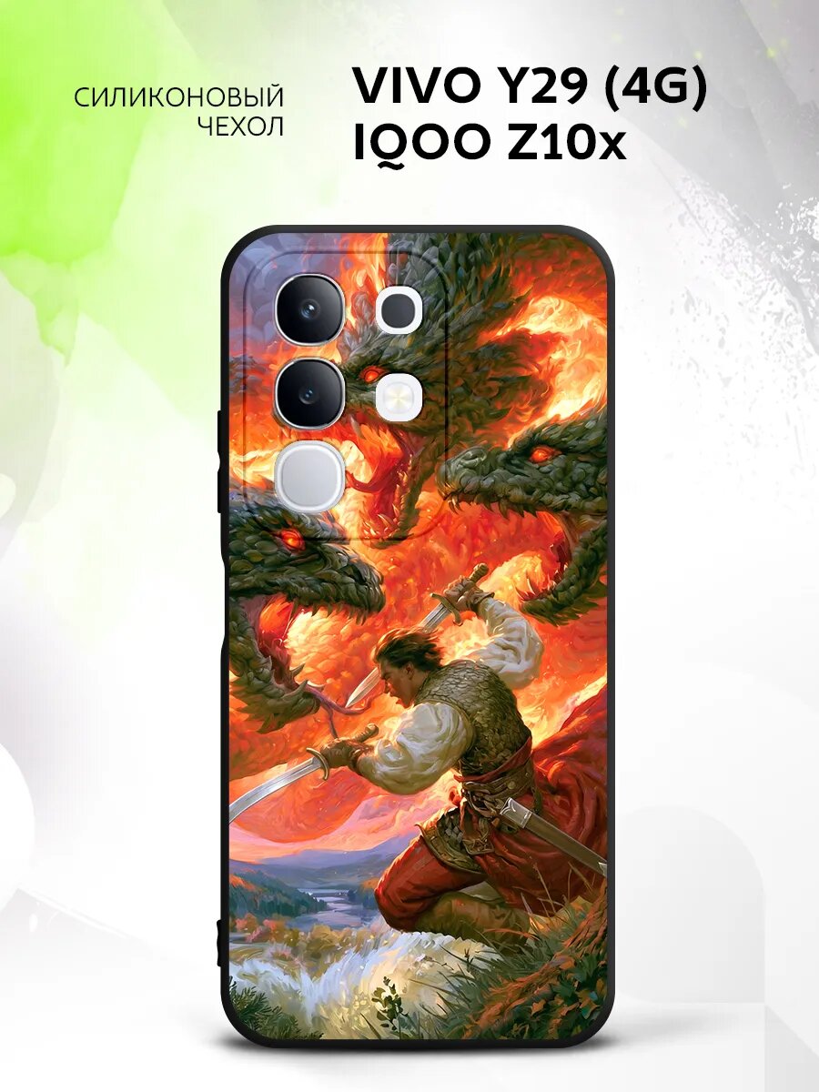Чехол на Vivo Y29 (4G)/IQOO Z10x, Виво У29 (4Г)/IQOO Z10Х бампер, противоударный, с картинкой воин и дракон