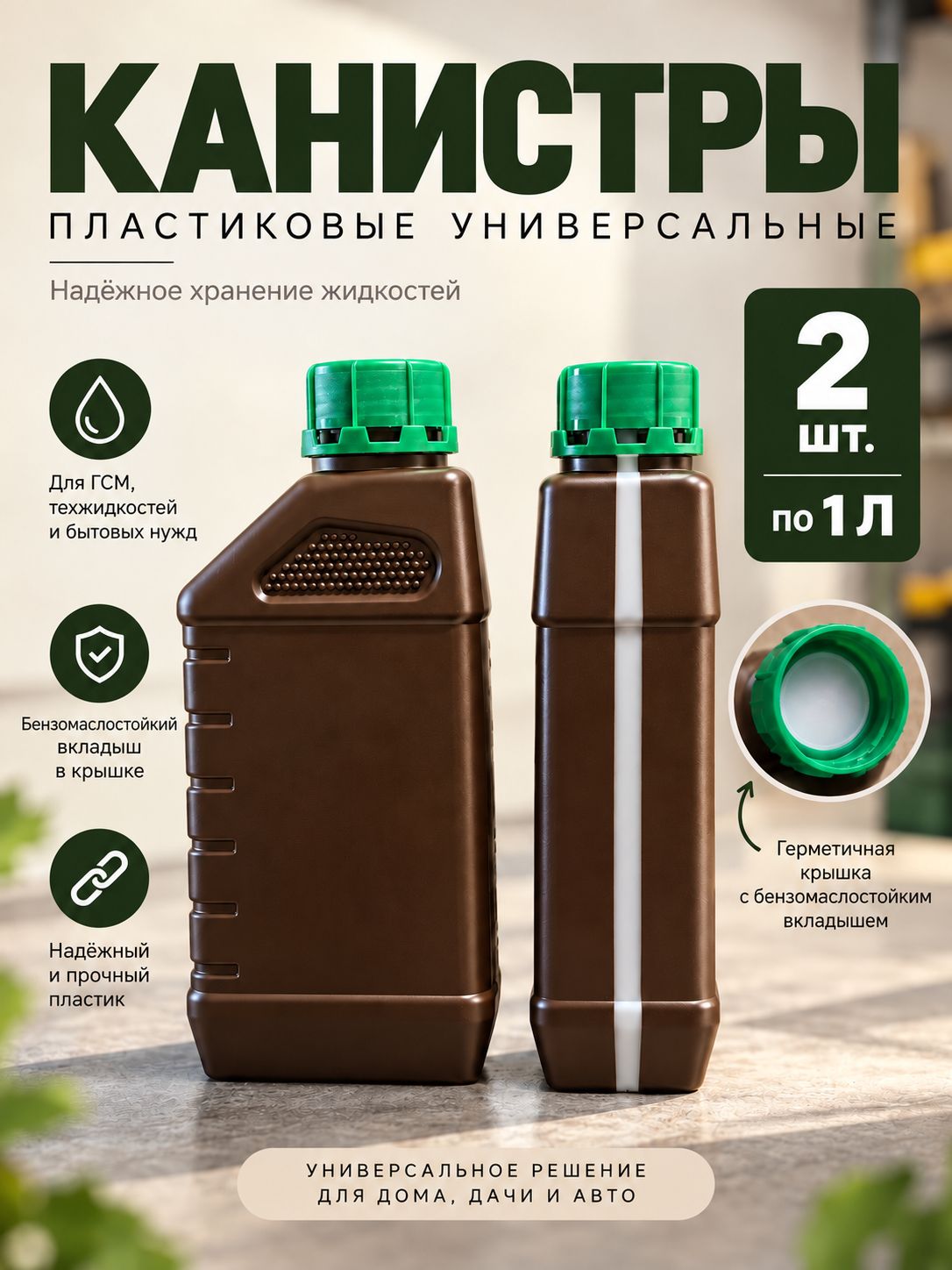 Канистра универсальная пластик 1 литр 2 штуки