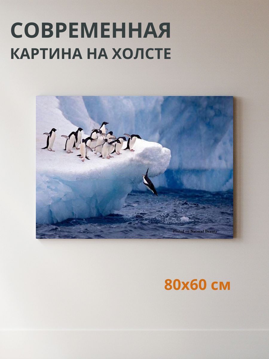 Картина на холсте Пингвины и айсберг 80x60 см