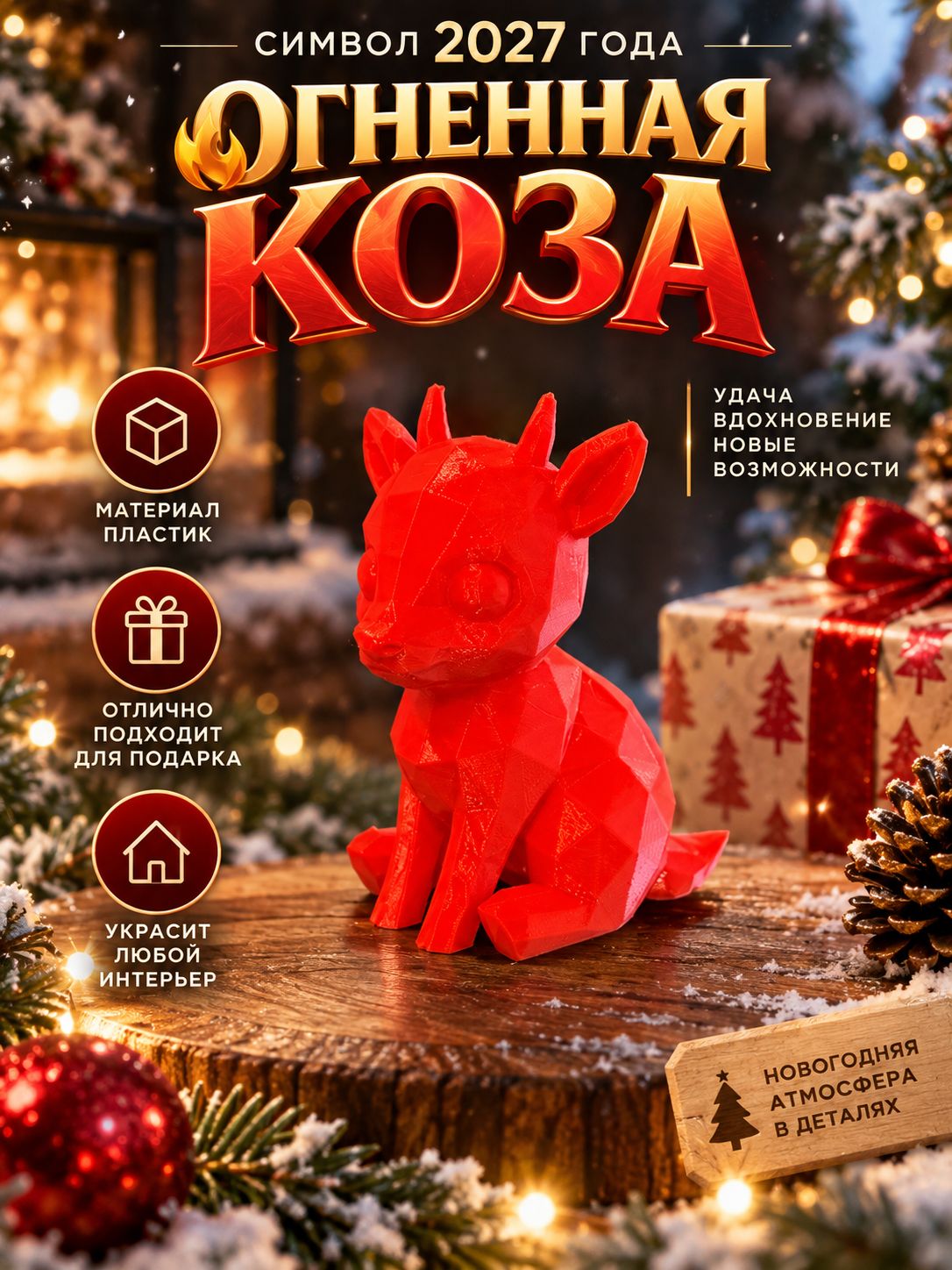 Статуэтка Козочка (овечка) красная, символ Нового 2027 года