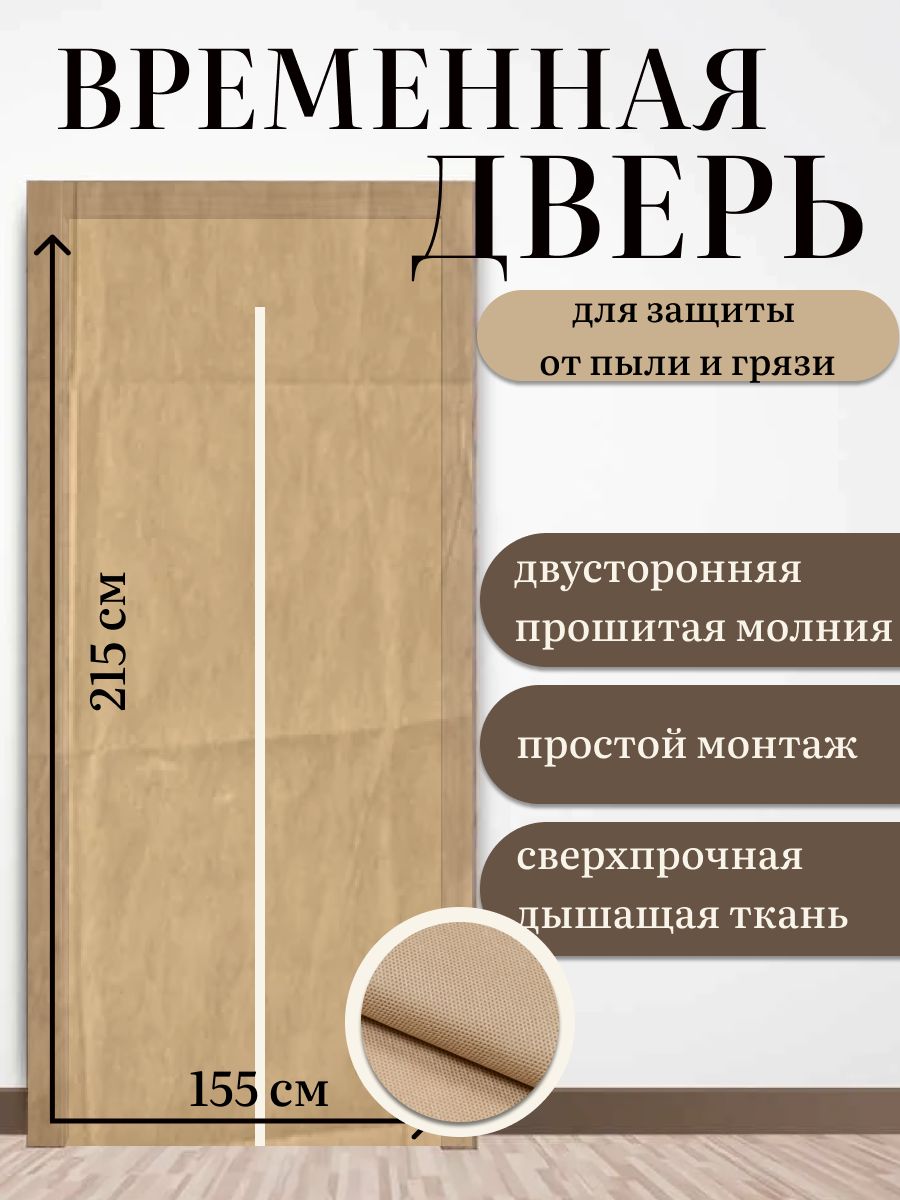 Защитная многоразовая дверь против пыли при строительстве и ремонте 155х220, застежка молния