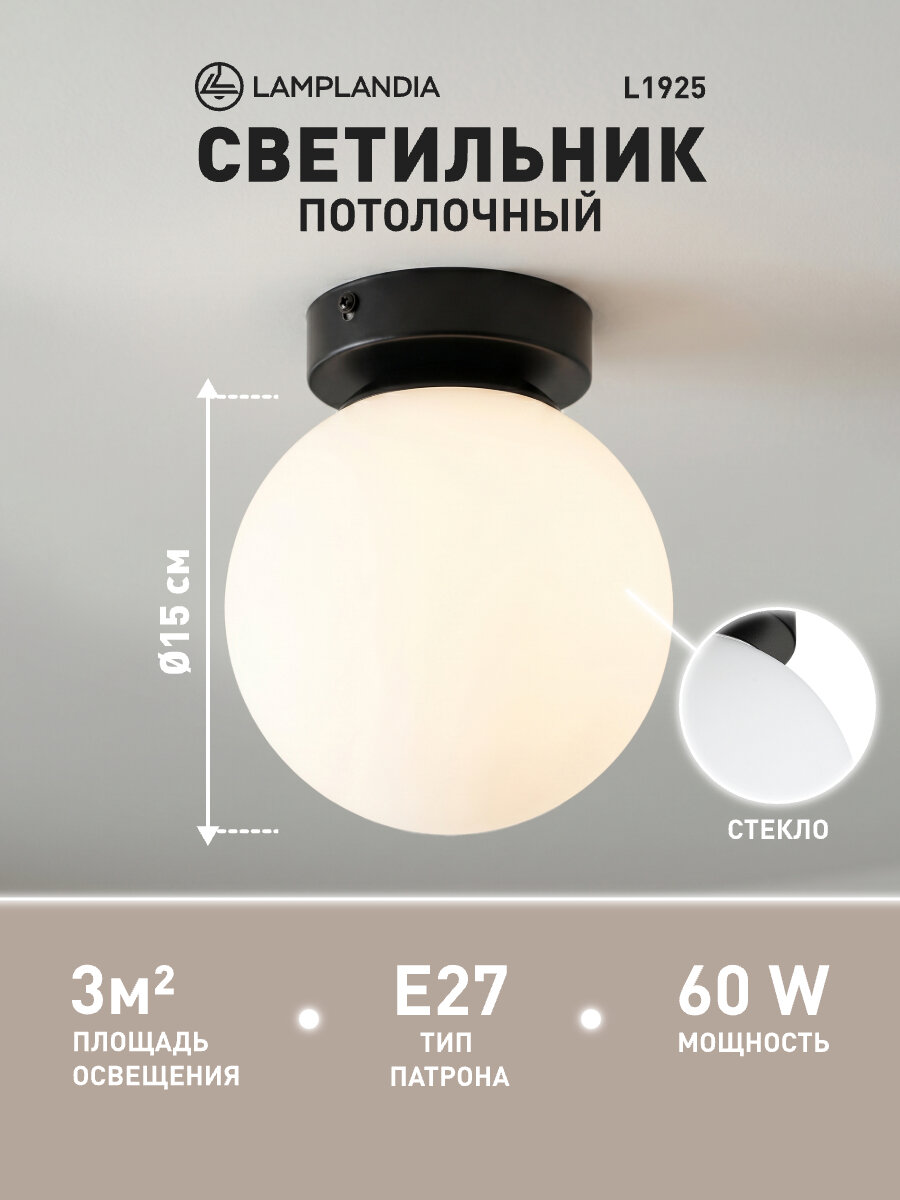 Светильник потолочный Lamplandia L1925 BLOB ONE BLACK, Е27*1 макс 60Вт